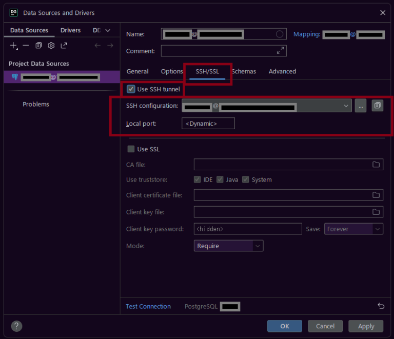 DataGripでAlmaLinuxのデータベースにSSHトンネル接続する際のエラー解決法
